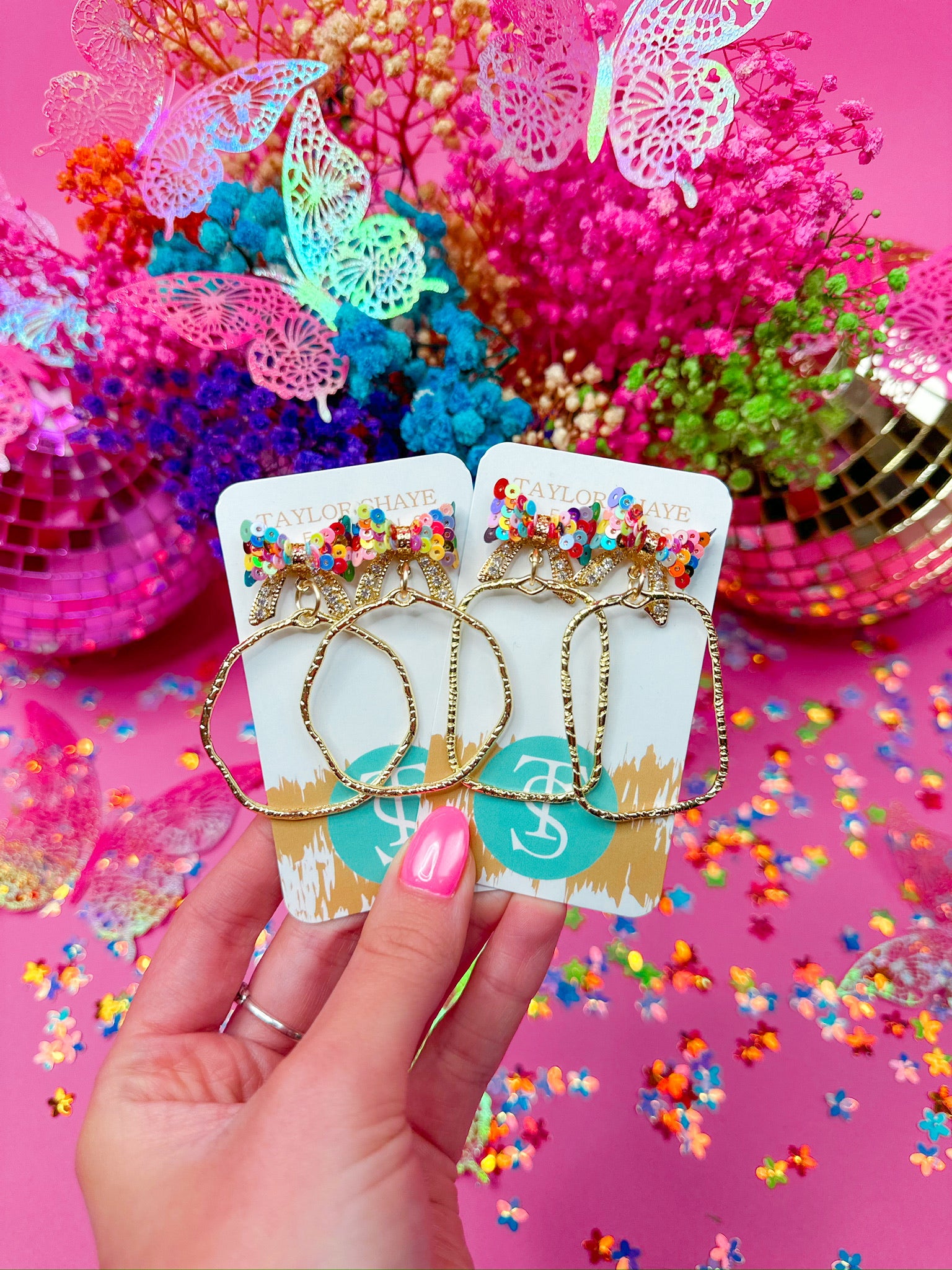 Rainbow Bethany Bow Hoops – Taylor Shaye Designs