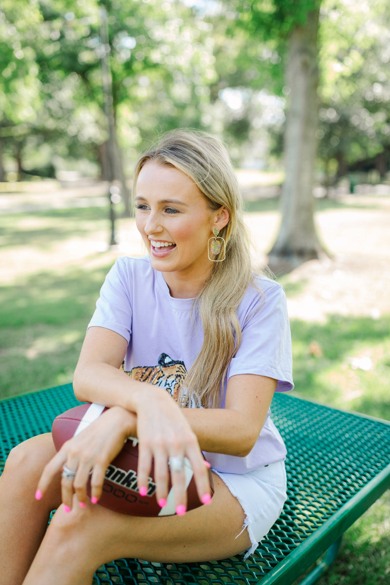 Purple/Gold Flake Oval Hoops – Taylor Shaye Designs