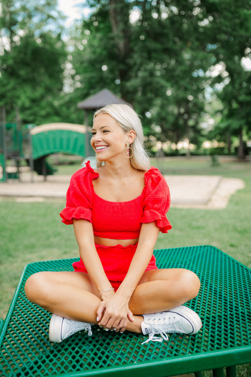 Red/Silver Flake Stick Hoops – Taylor Shaye Designs