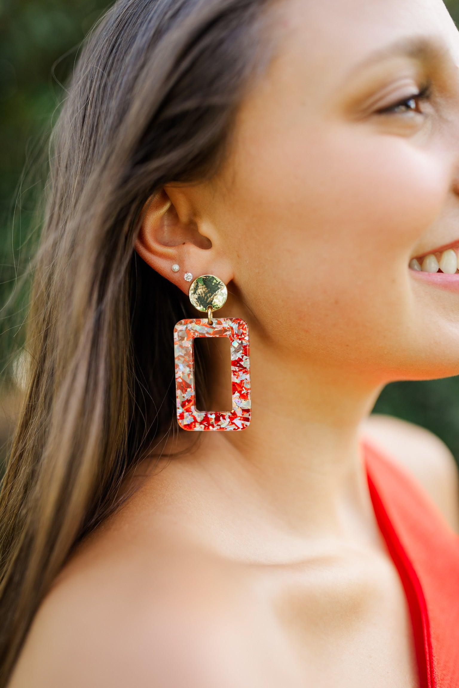 Red/Silver Flake Rectangle Drops – Taylor Shaye Designs