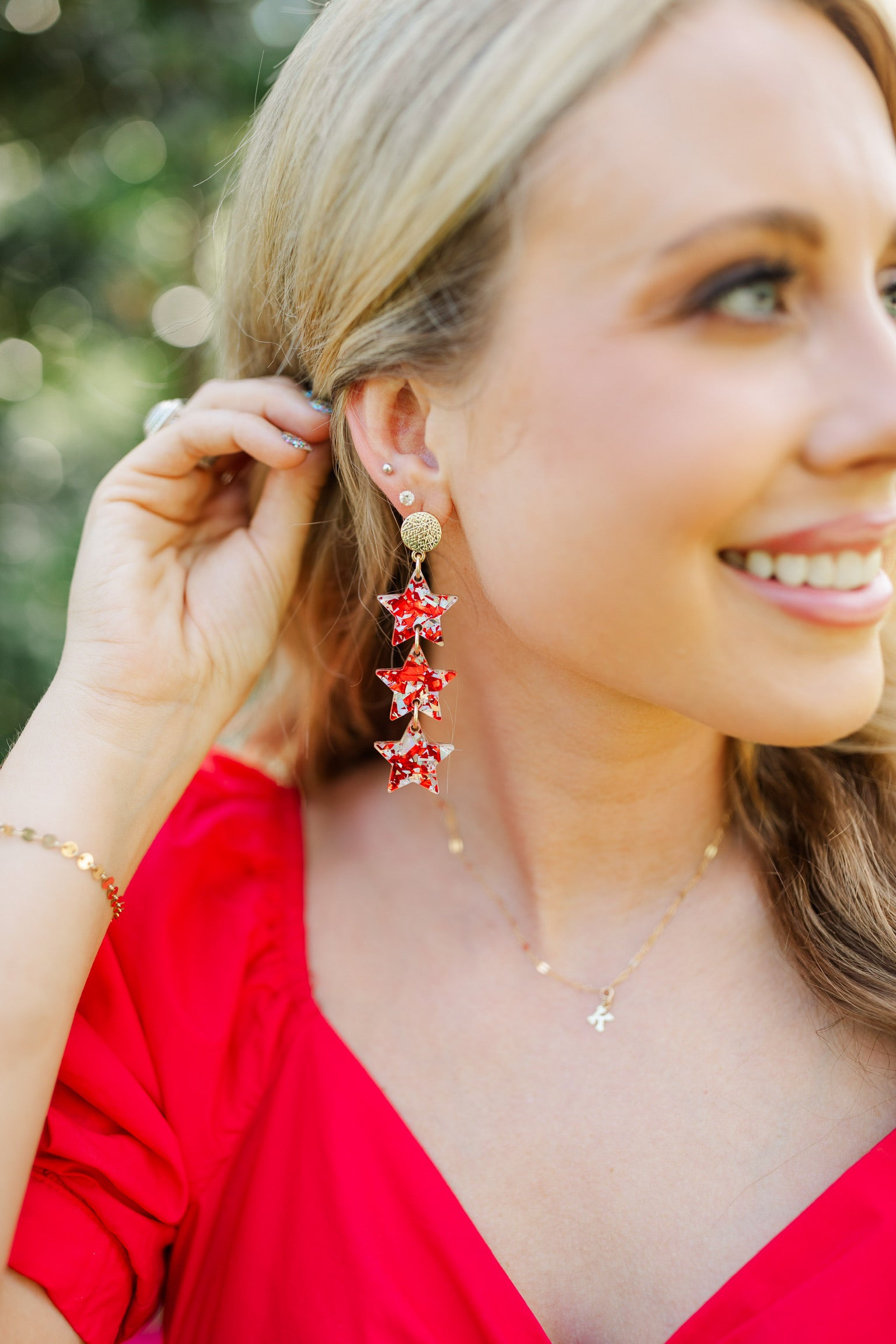 Red/Silver Flake Triple Stars – Taylor Shaye Designs