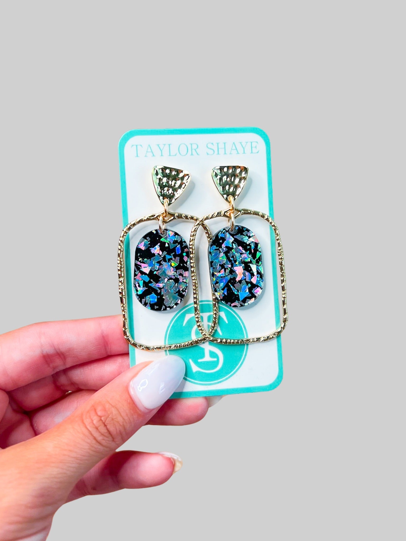 Black/Silver Flake Oval Hoops – Taylor Shaye Designs