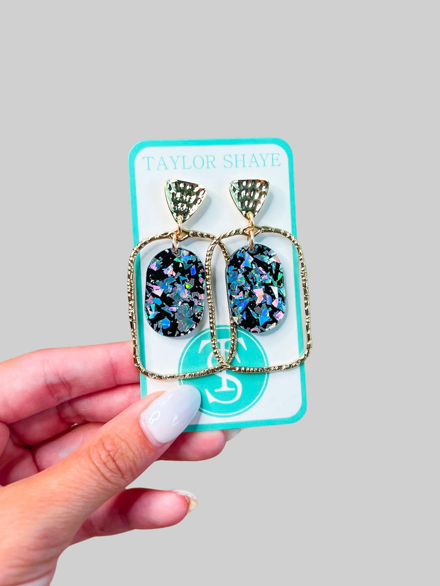 Black/Silver Flake Oval Hoops – Taylor Shaye Designs