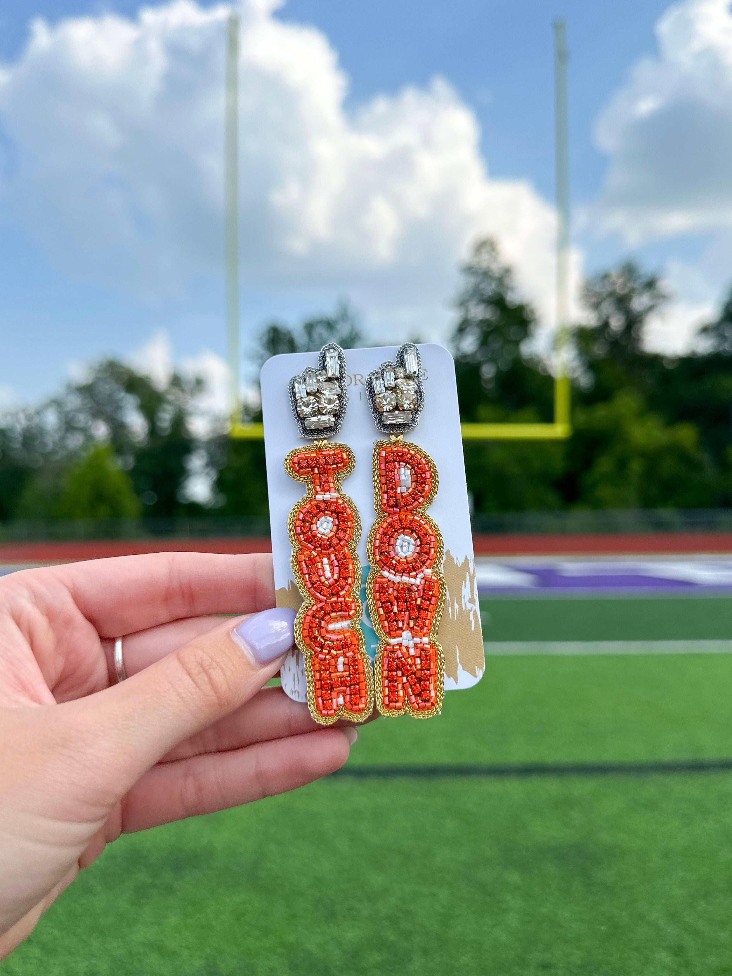 Orange/White Touchdown Drops – Taylor Shaye Designs
