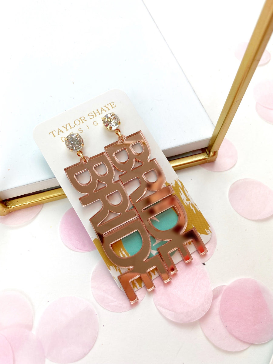 Rose Gold Mirrored Bride Earrings – Taylor Shaye Designs