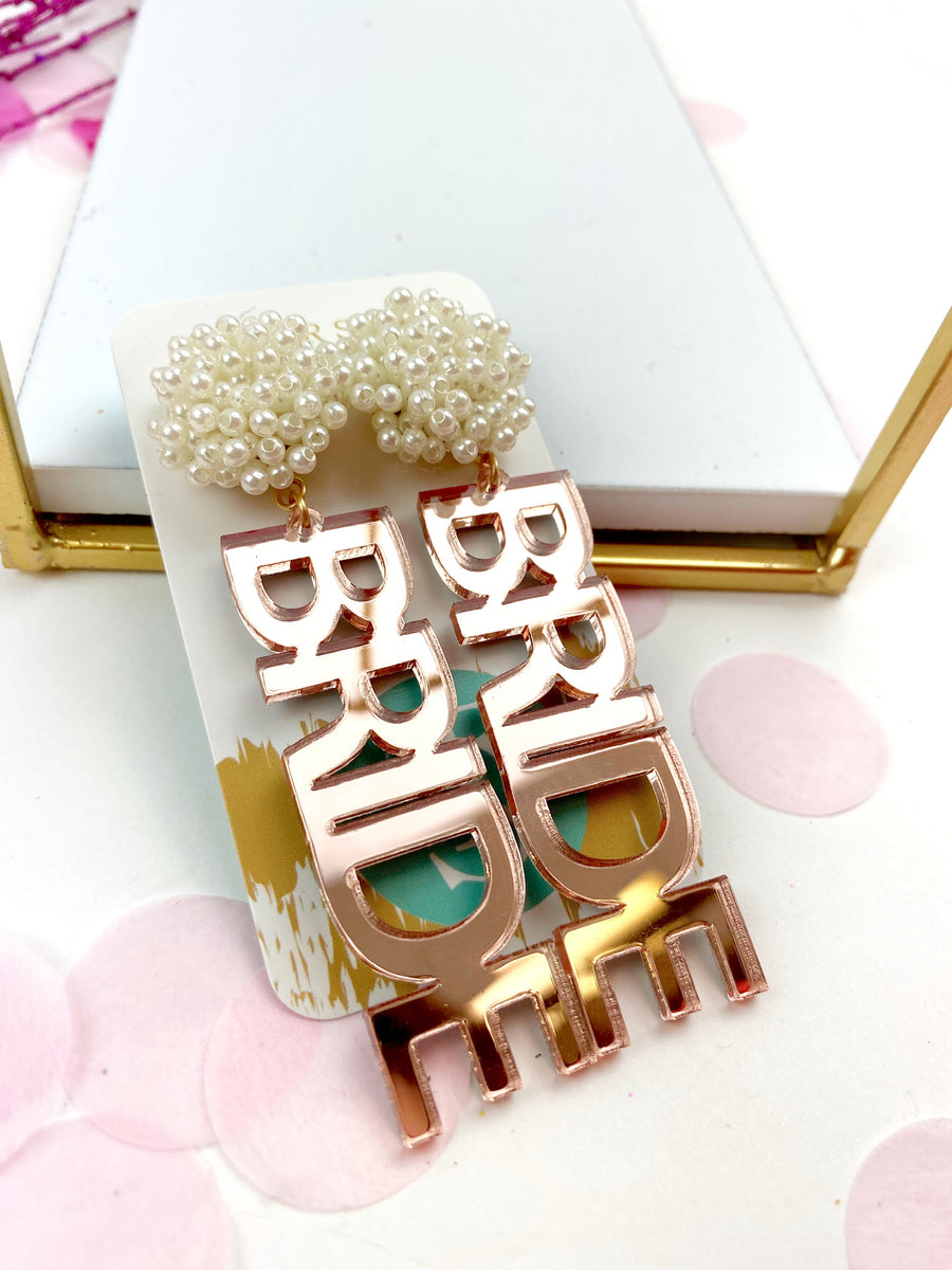 Rose Gold Mirrored Bride Earrings – Taylor Shaye Designs