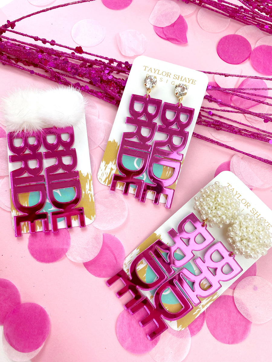 Pink Mirrored Bride Earrings – Taylor Shaye Designs