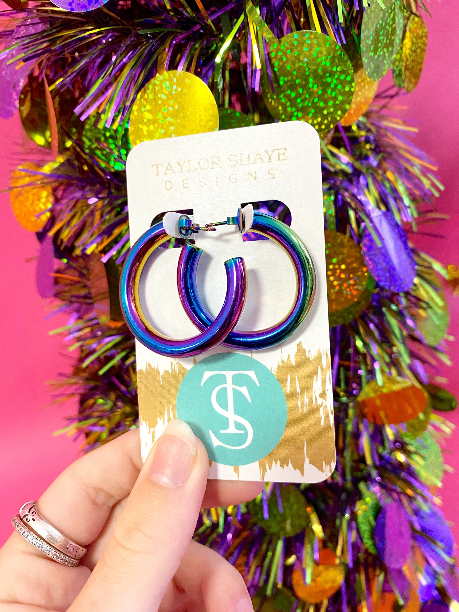 Holographic Metallic Hoops – Taylor Shaye Designs