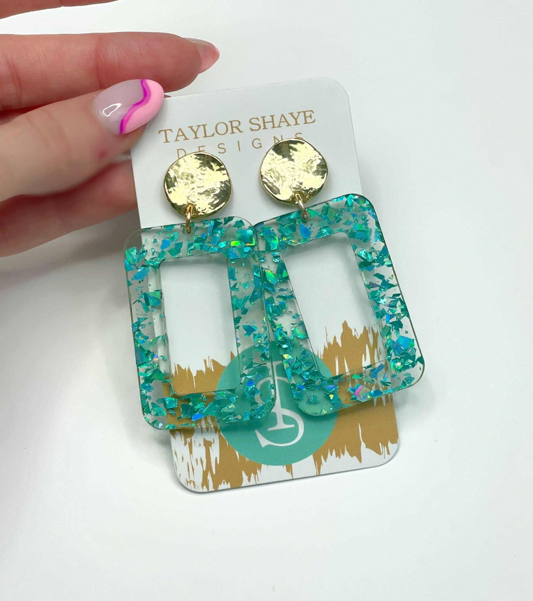 Blue Flake Acrylic Rectangle Drops – Taylor Shaye Designs